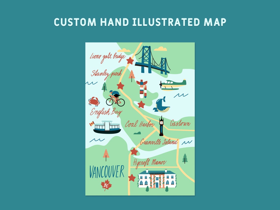 Custom Hand Illustrated Map of Any Place, Wedding, Event, Airbnb ...