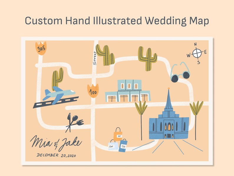 Custom Hand Illustrated Map of Any Place Wedding Event - Etsy
