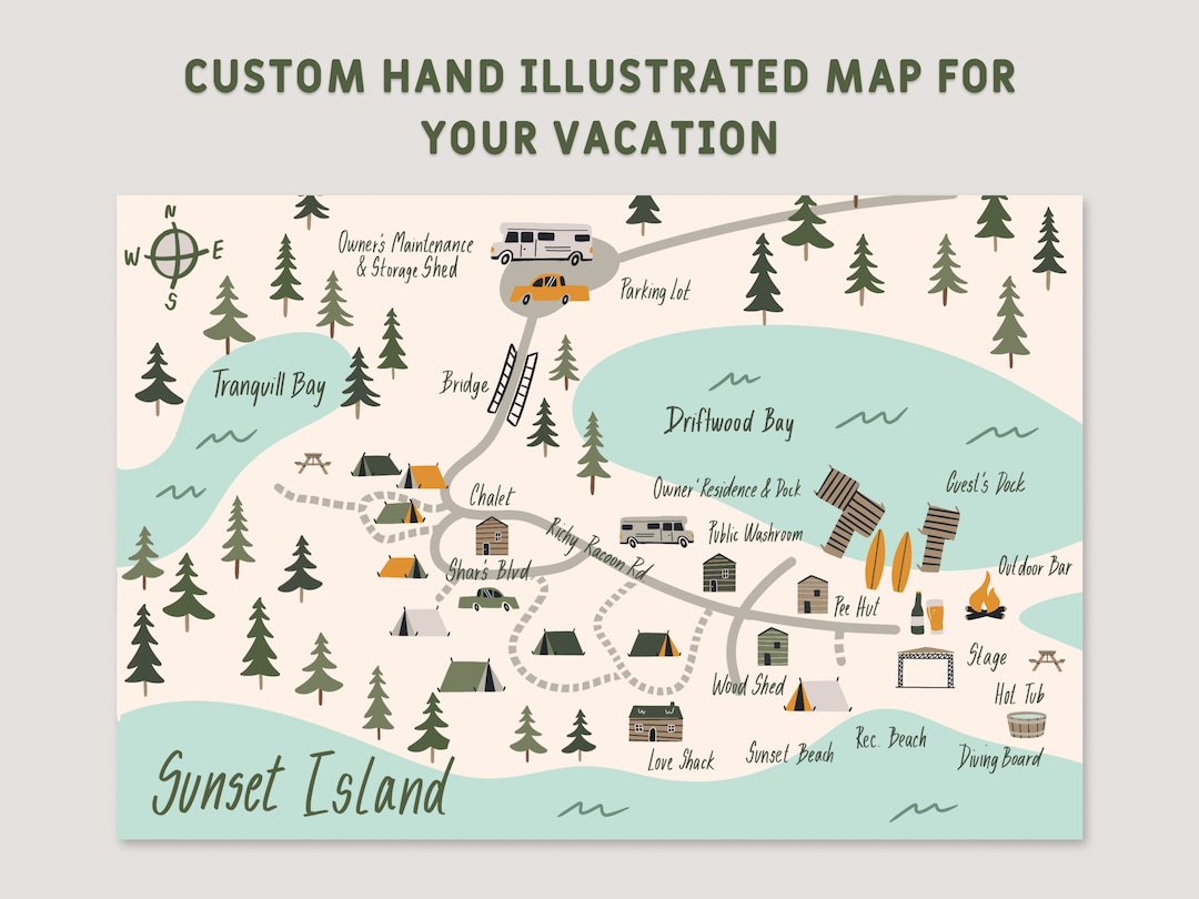 Custom Hand Illustrated Wedding Invitation Map, Camping, Vacation ...