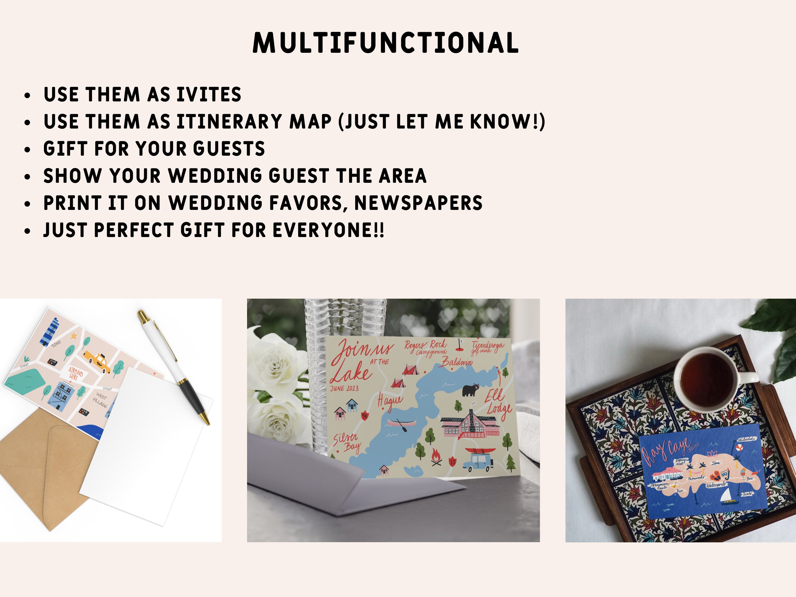 Custom Hand Illustrated Wedding Invitation Map, Save the Date, Welcome ...