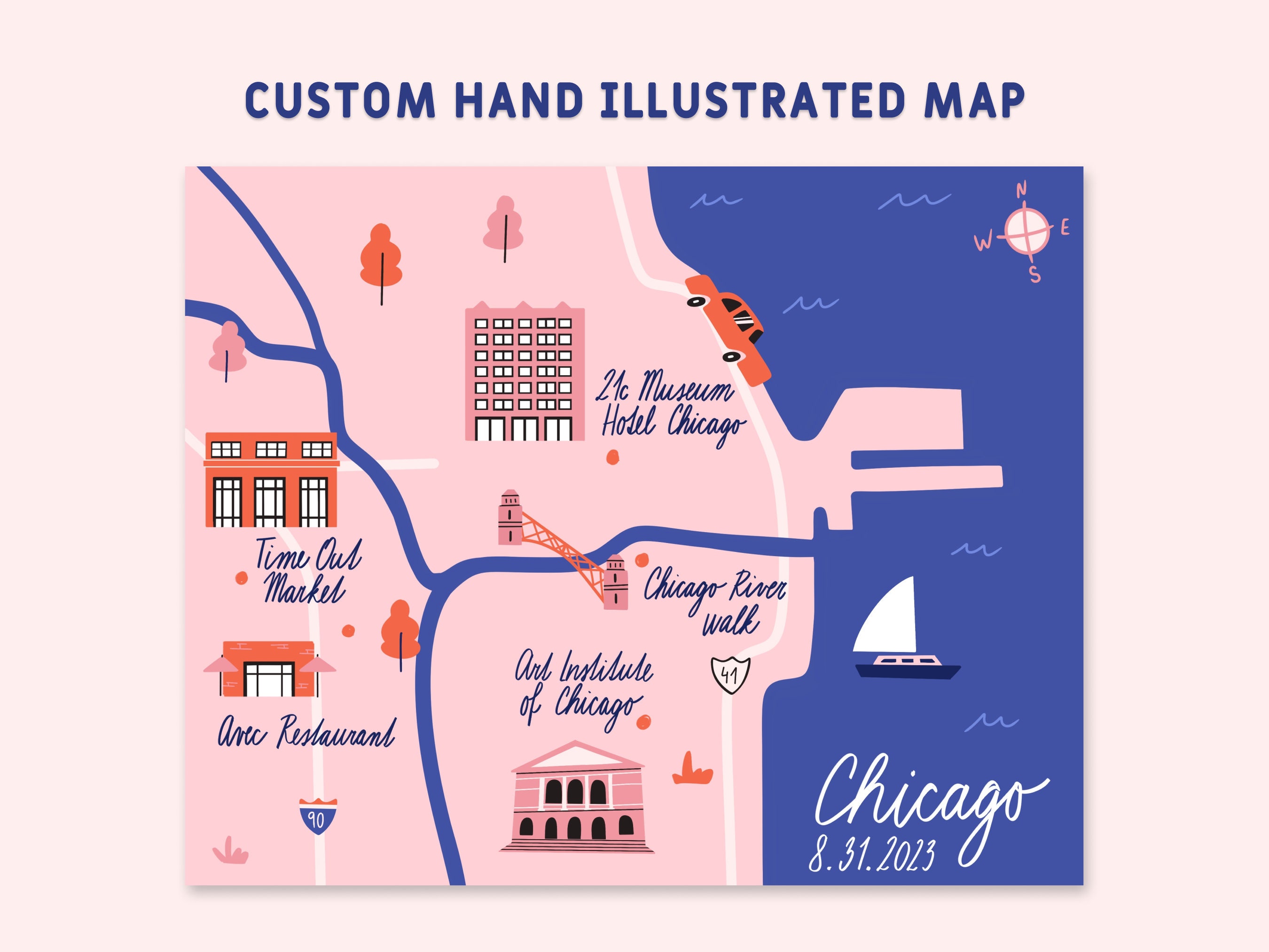 Custom Hand Illustrated Wedding Invitation Map, Save the Date, Welcome ...