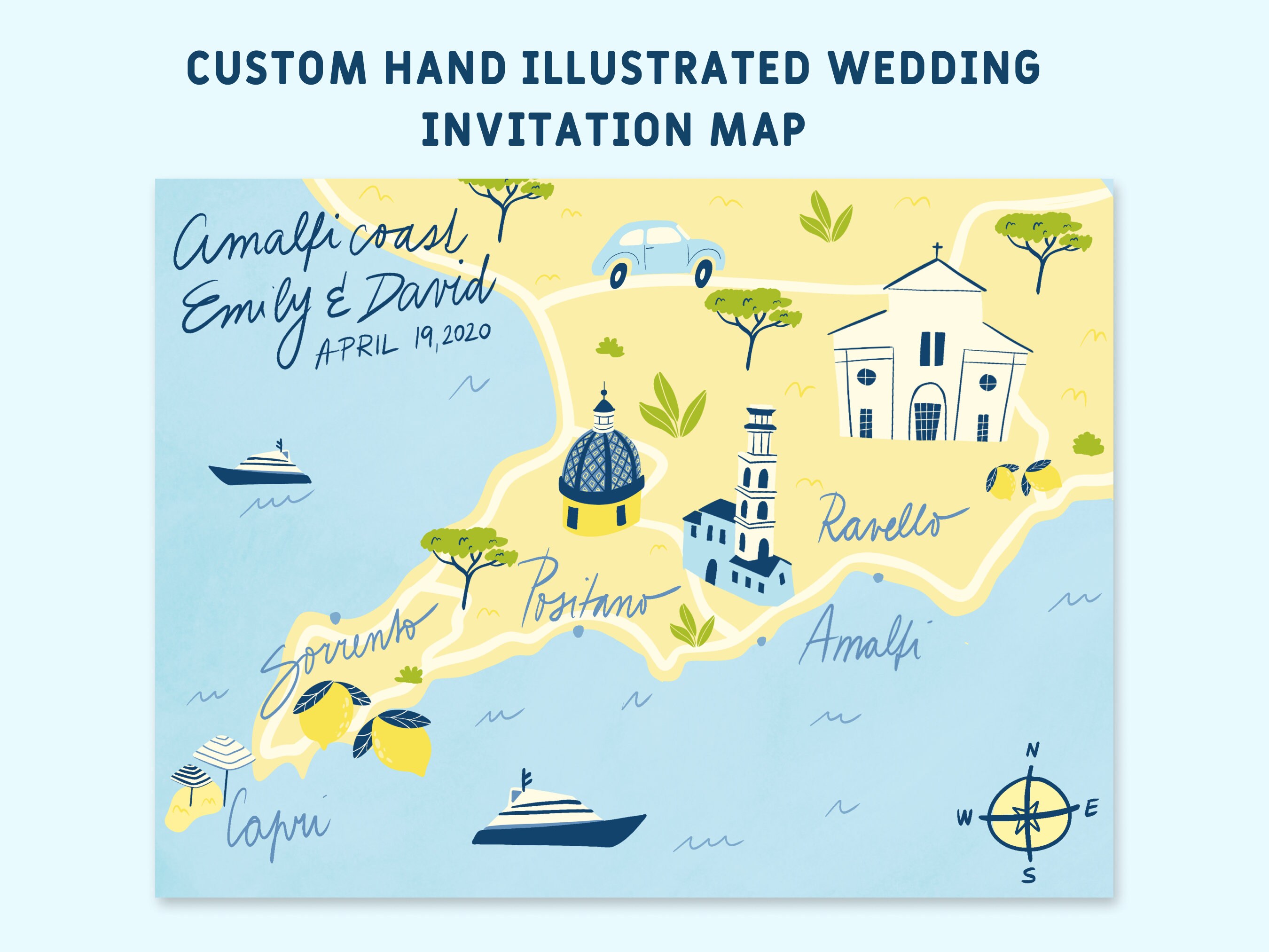 Custom Hand Illustrated Wedding Invitation Map, Save the Date, Welcome ...