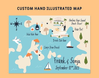 Custom Hand Illustrated Wedding Map, Save the Date, Welcome Map ...
