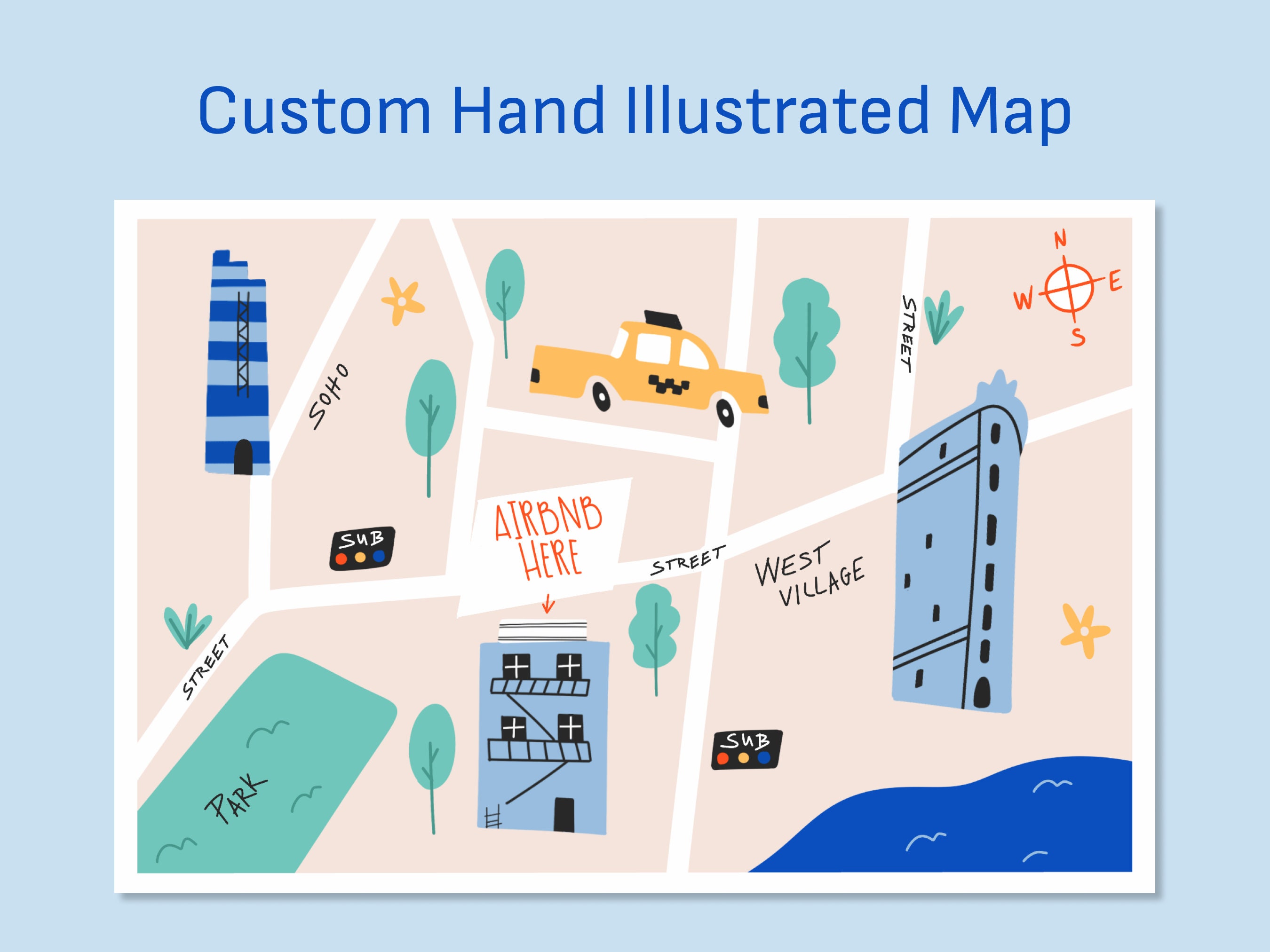 Custom Hand Illustrated Map of Any Place, Wedding, Event, Airbnb ...