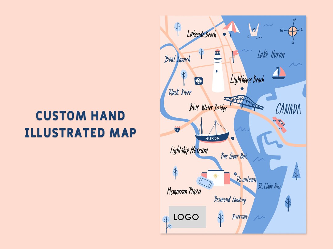 Custom Hand Illustrated Wedding Invitation Map, Save the Date, Welcome ...