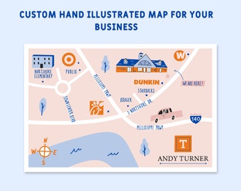 Custom Hand Illustrated Wedding Invitation Map, Save the Date, Welcome ...