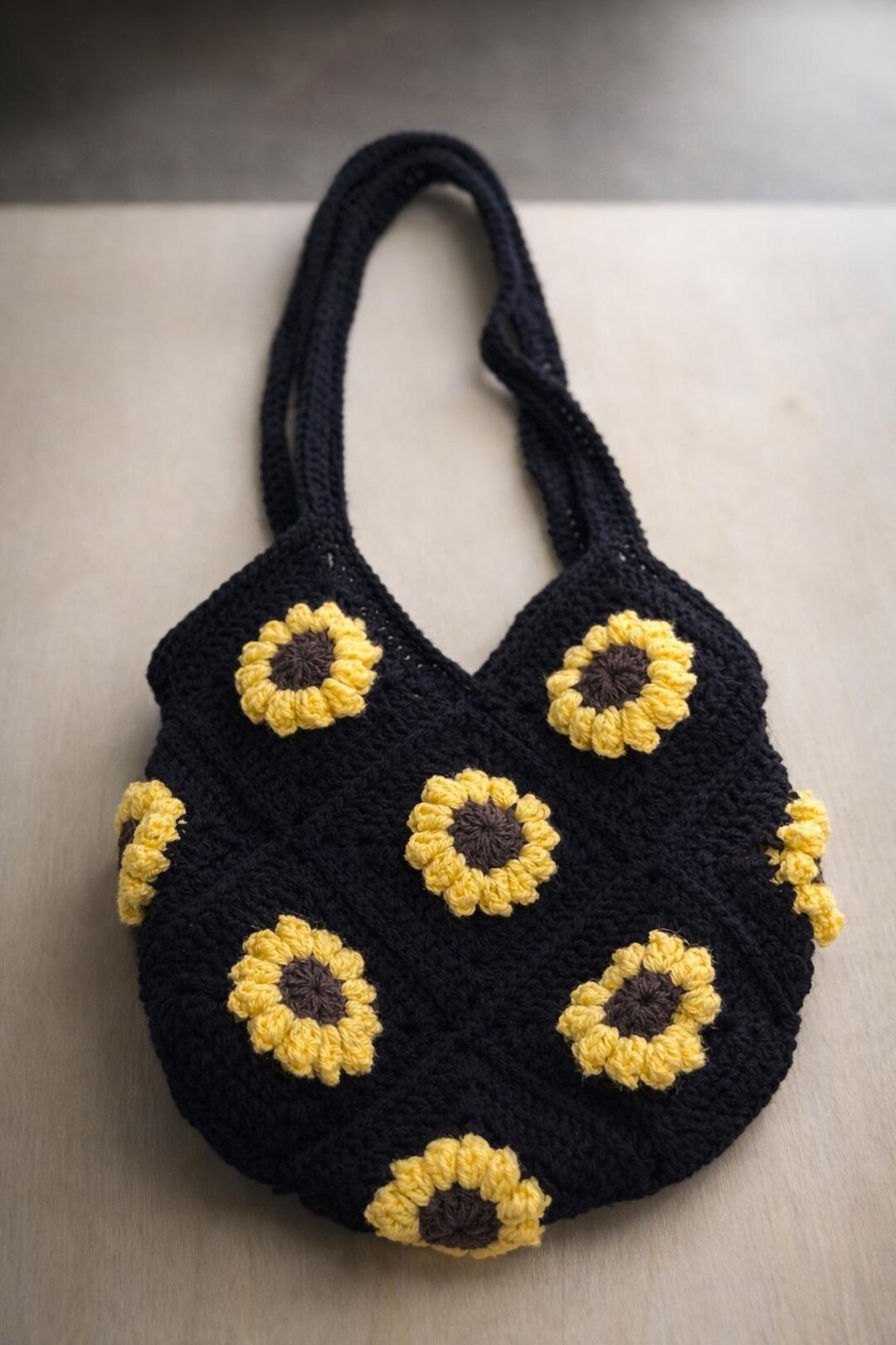 Borsa Uncinetto Granny Nera Con Girasoli in Rilievo - Etsy