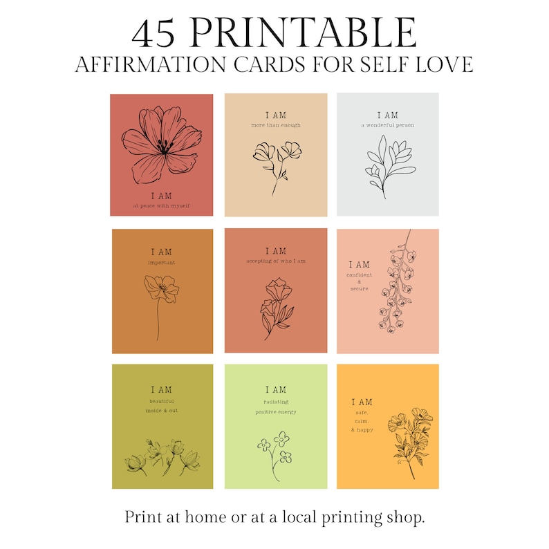 Printable Self Love Positive Affirmation Cards for Daily Motivation ...