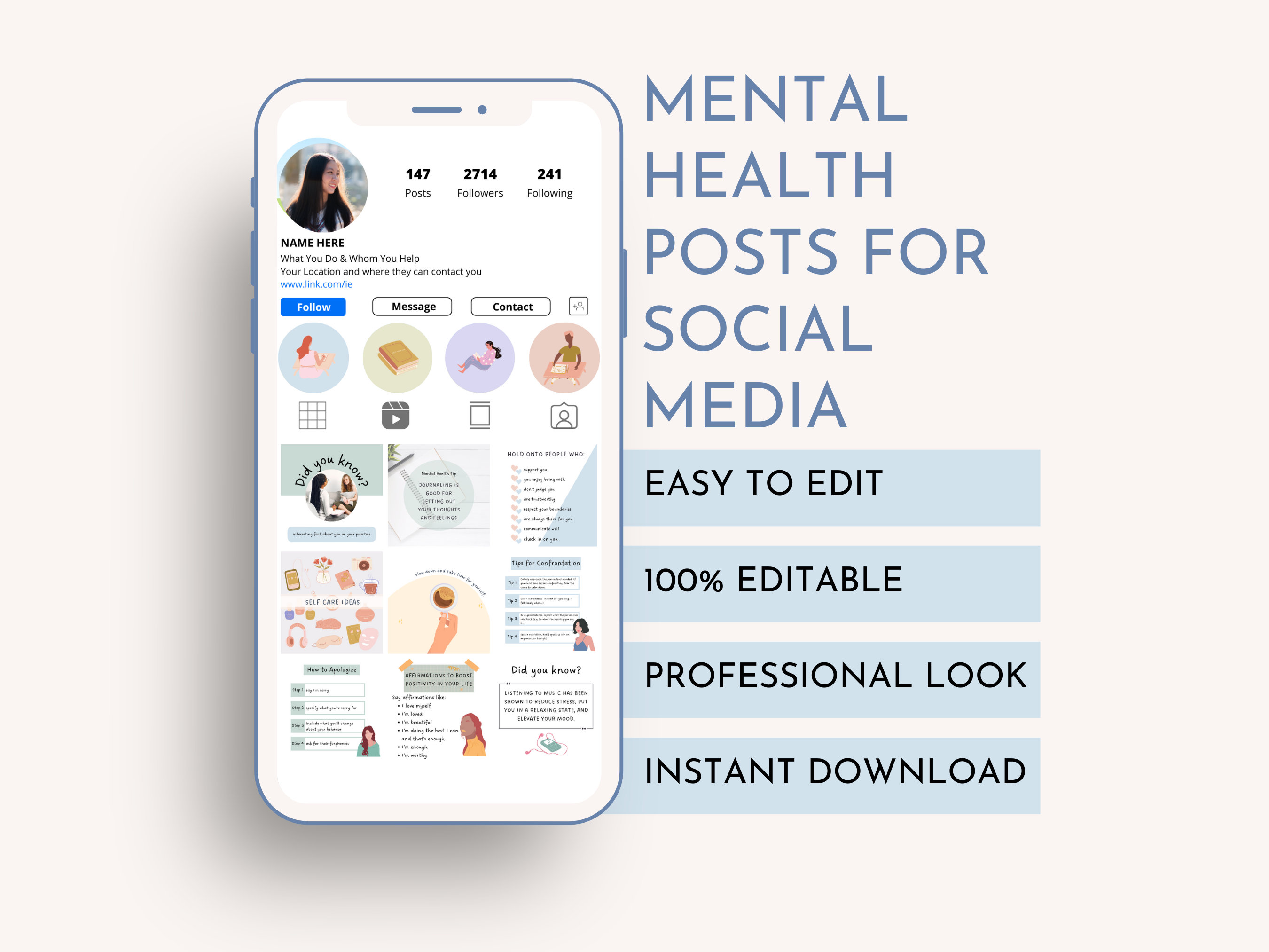 Mental Health Social Media Bundle Customizable Canva Templates ...