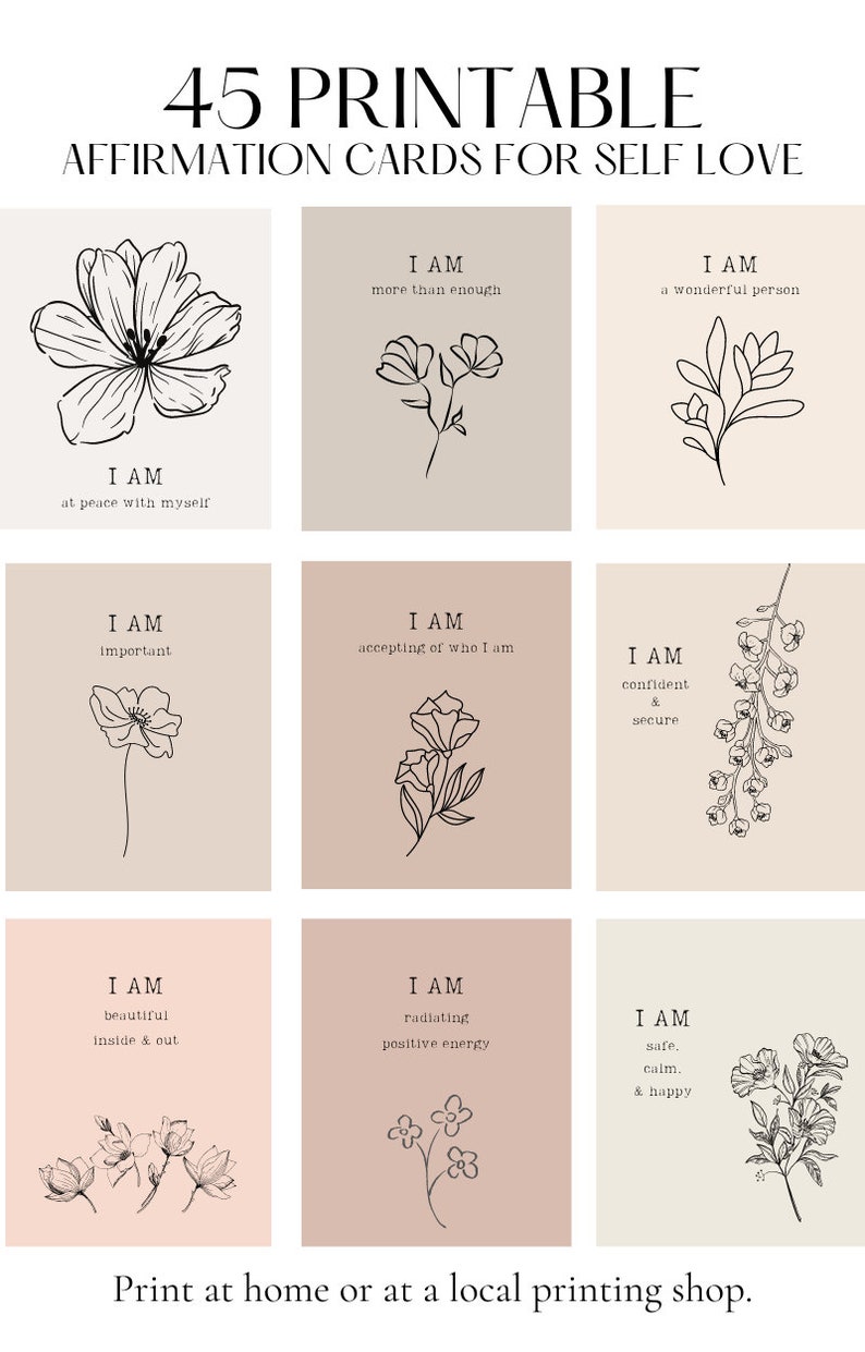 Printable Self Love Positive Affirmation Cards for Daily Motivation ...