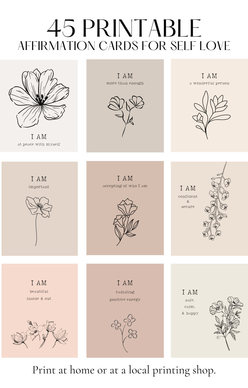 Printable Self Love Positive Affirmation Cards for Daily Motivation ...