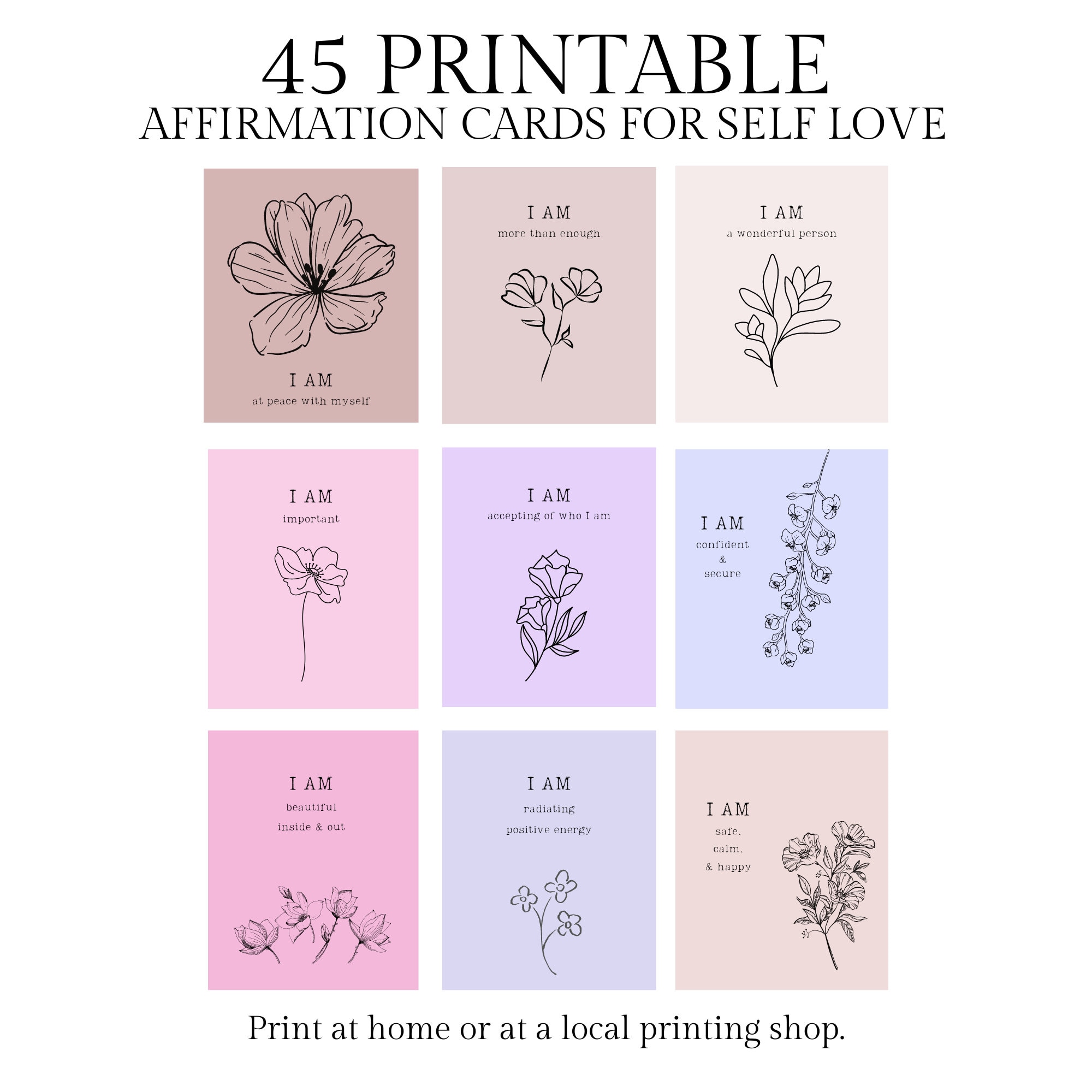 Printable Self Love Positive Affirmation Cards for Daily Motivation ...