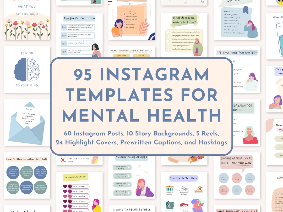 Mental Health Social Media Bundle Customizable Canva Templates ...