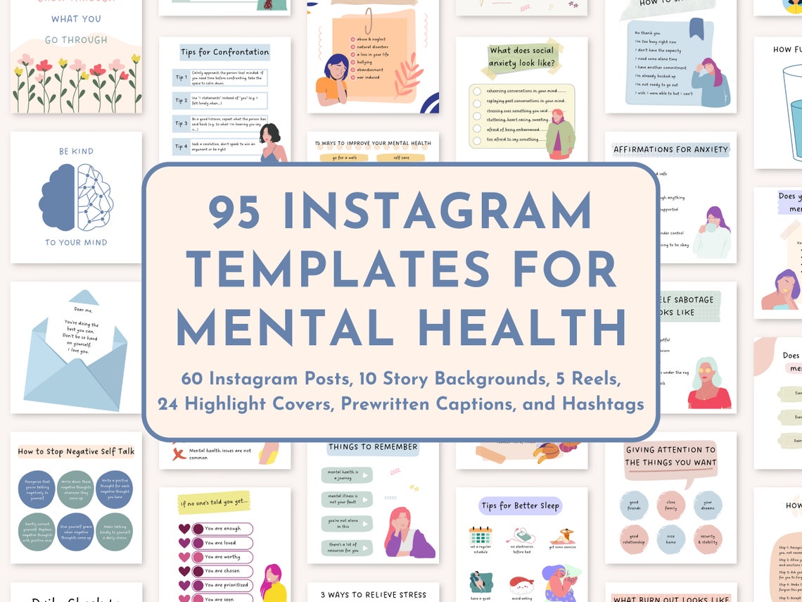 Mental Health Social Media Bundle Customizable Canva Templates ...