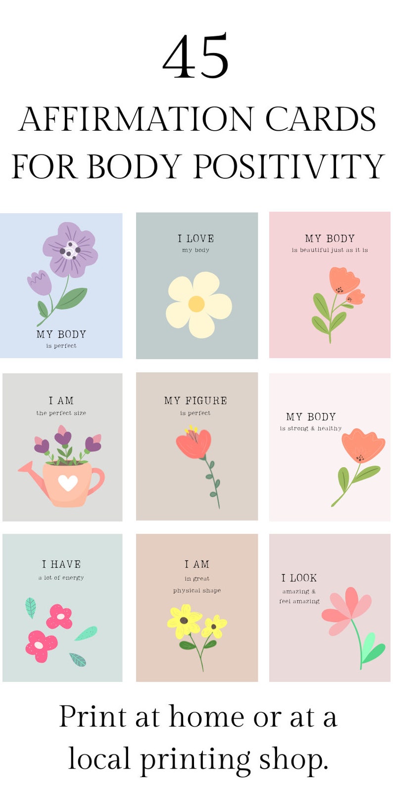 Positive Body Image Cards for Self Esteem Body Confidence Affirmation ...