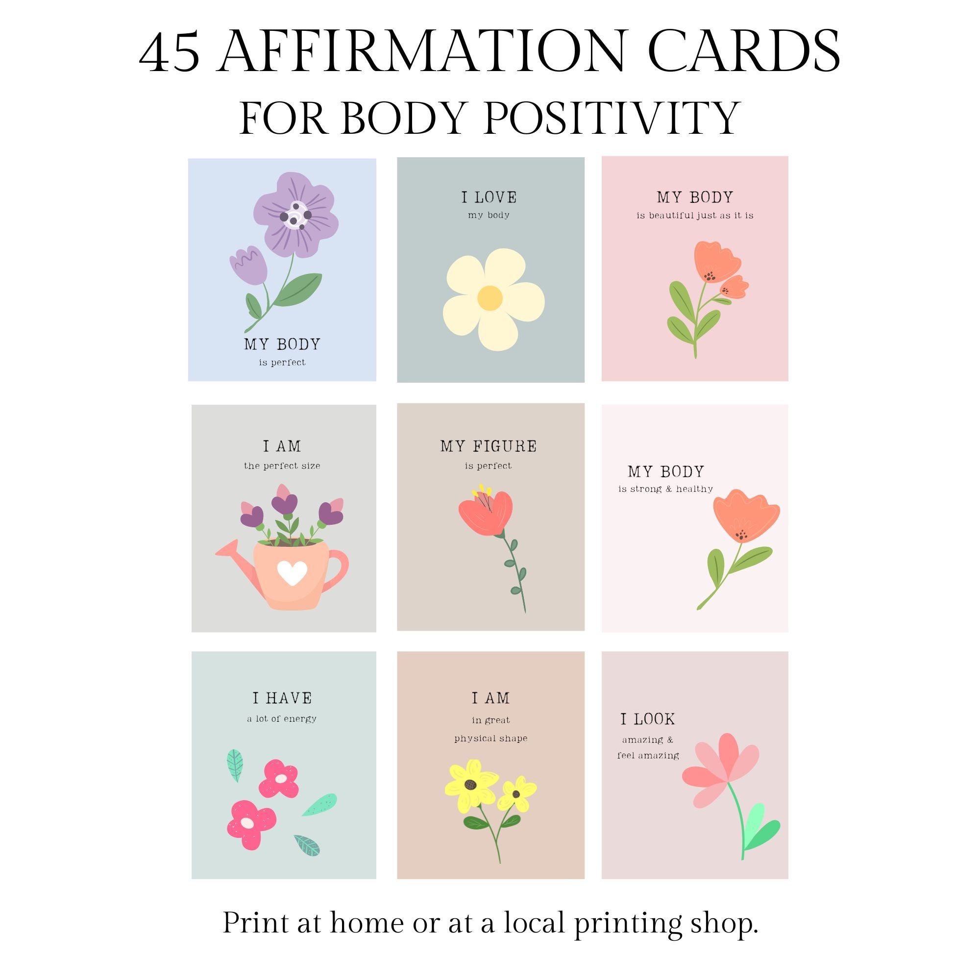 Positive Body Image Cards for Self Esteem Body Confidence Affirmation ...