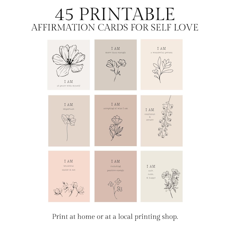 Printable Self Love Positive Affirmation Cards for Daily Motivation ...