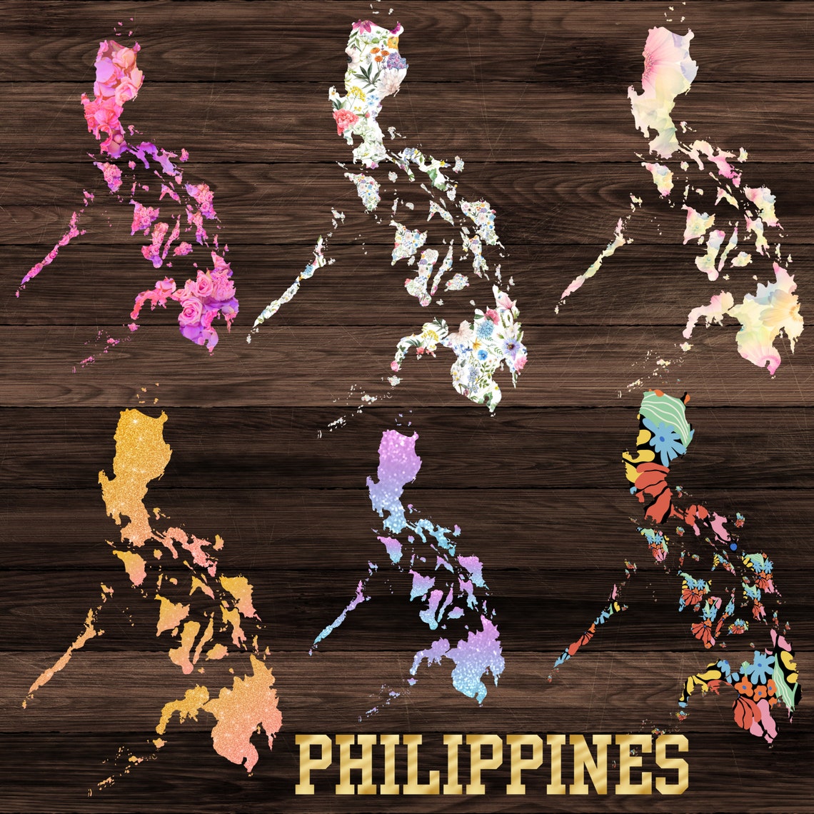 Philippine Map Clip Art: Camouflage & Floral Designs (digital Download ...