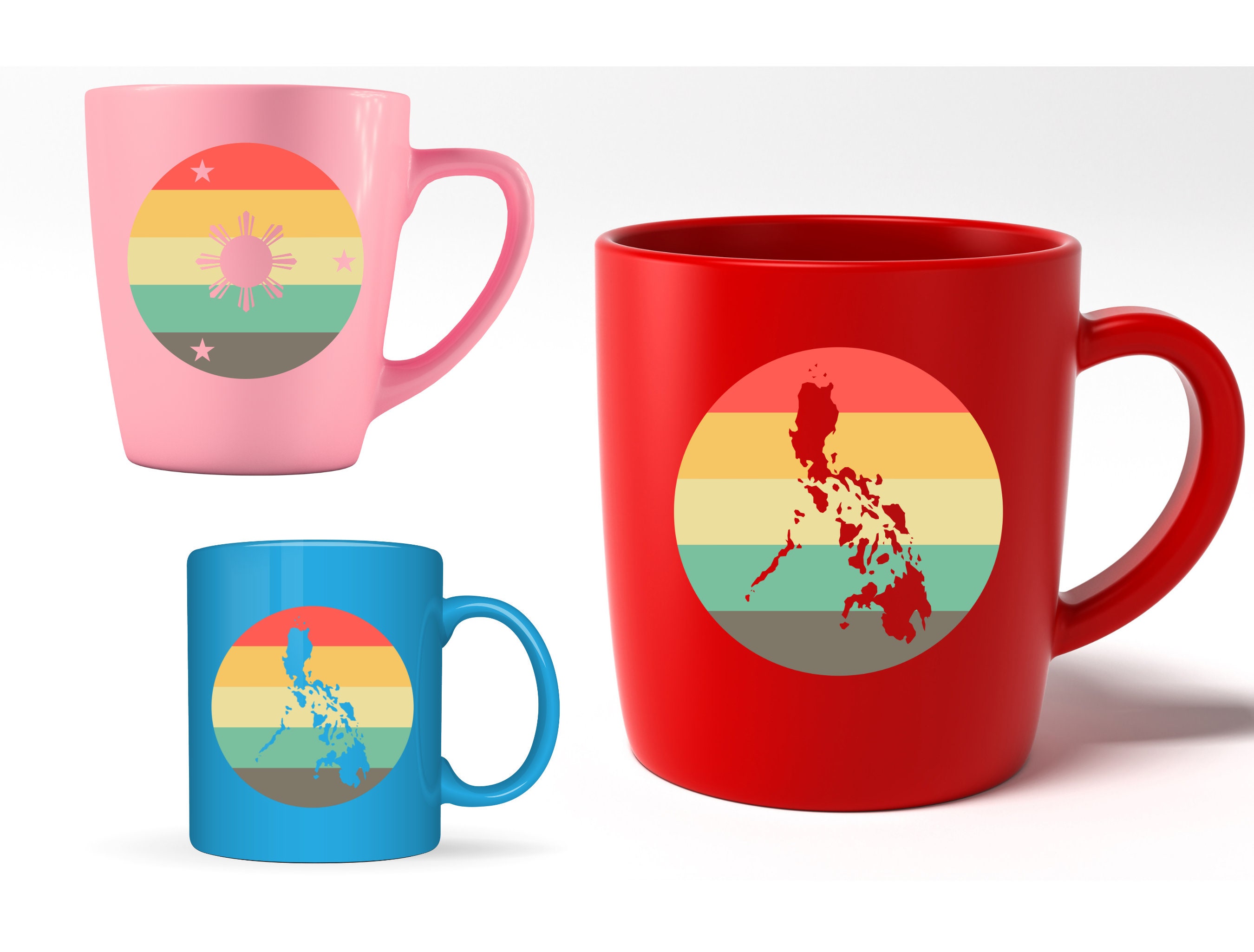 Retro Philippines Flag and Map Clip Arts SVG, Filipino Shirt Designs ...