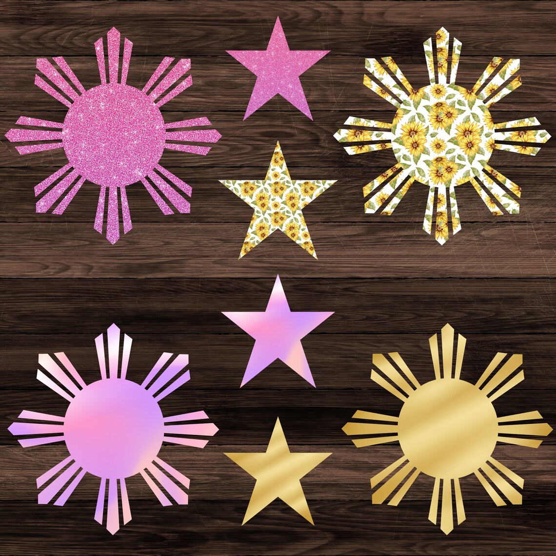 Philippines Sun Stars PNG Clip Arts, Filipino Symbols PNG Printable, 16 ...