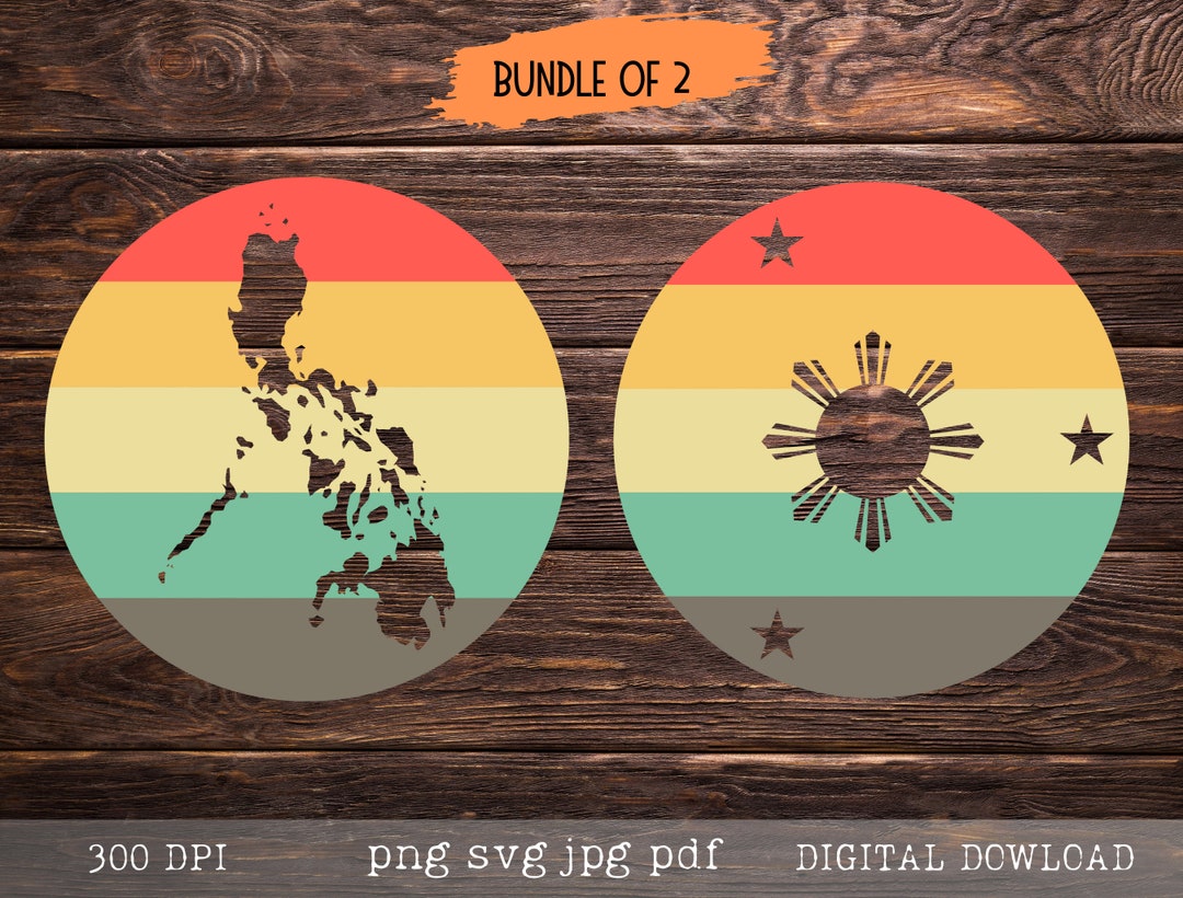 Retro Philippines Flag and Map Clip Arts SVG, Filipino Shirt Designs ...