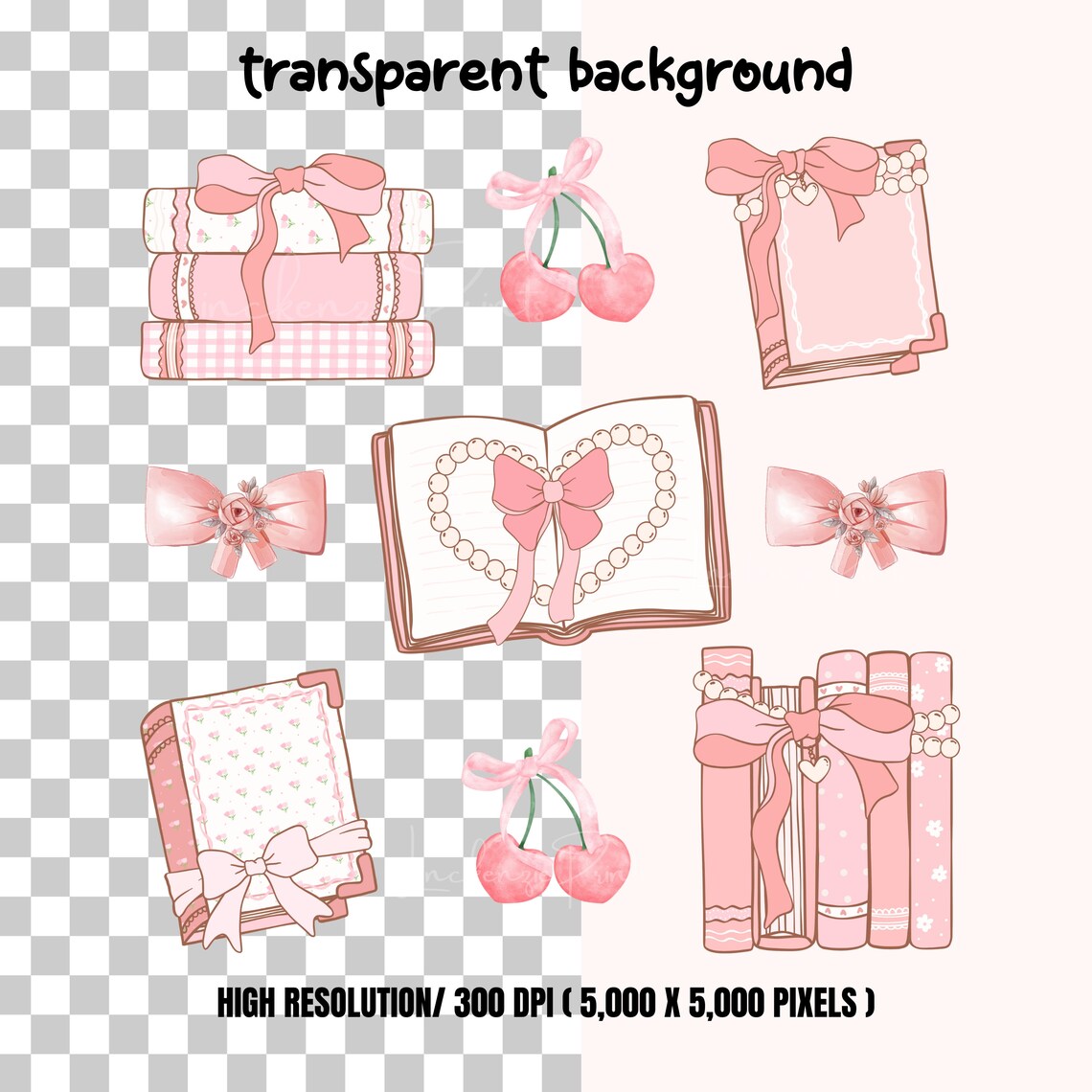Pink Coquette Book Lover PNG Clip Art: Watercolor Bookish Pastel Bundle ...