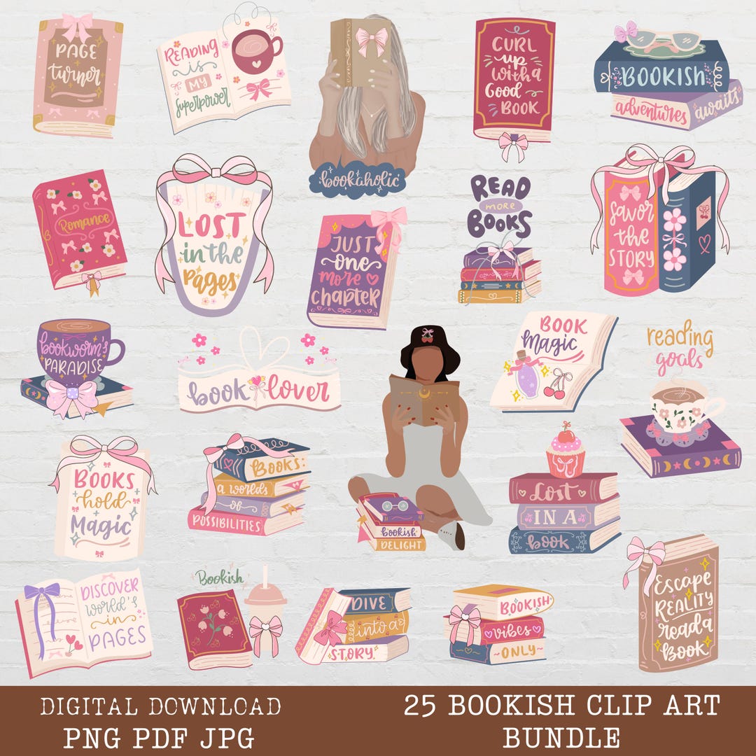 Pastel Bookish PNG Clipart: Coquette Book Lover Designs (digital ...