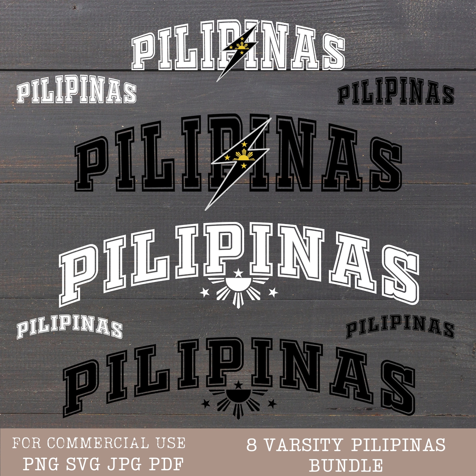 Philippine Varsity Font Style Pilipinas SVG, 8 Bundle Printable ...