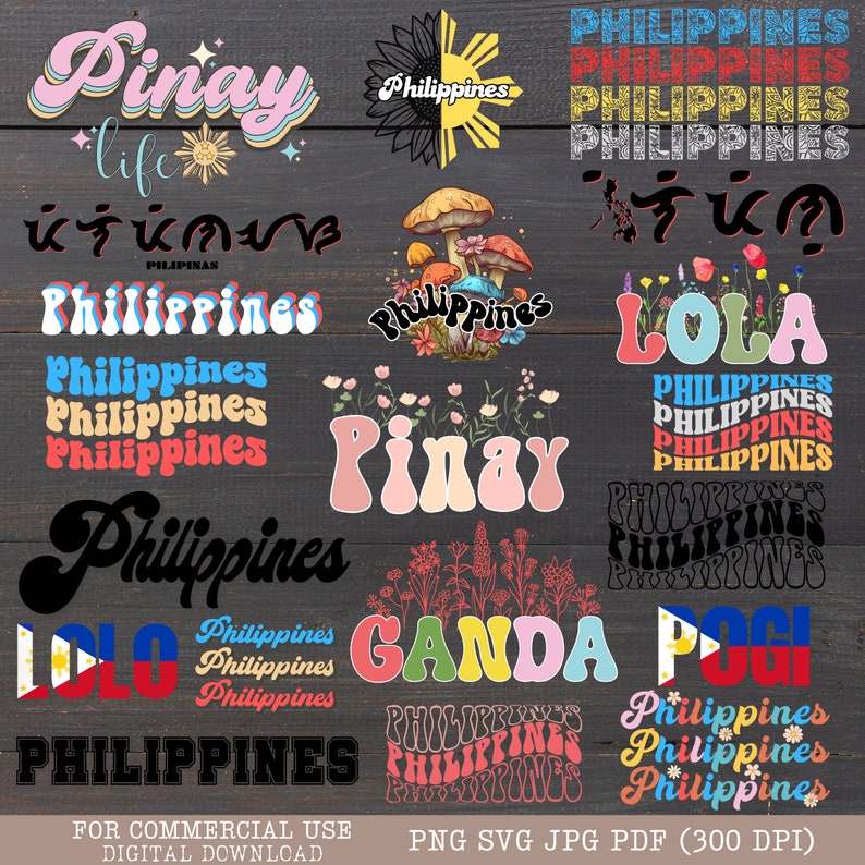 Philippines Retro PNG Bundle: Groovy Filipino Clip Art (digital ...
