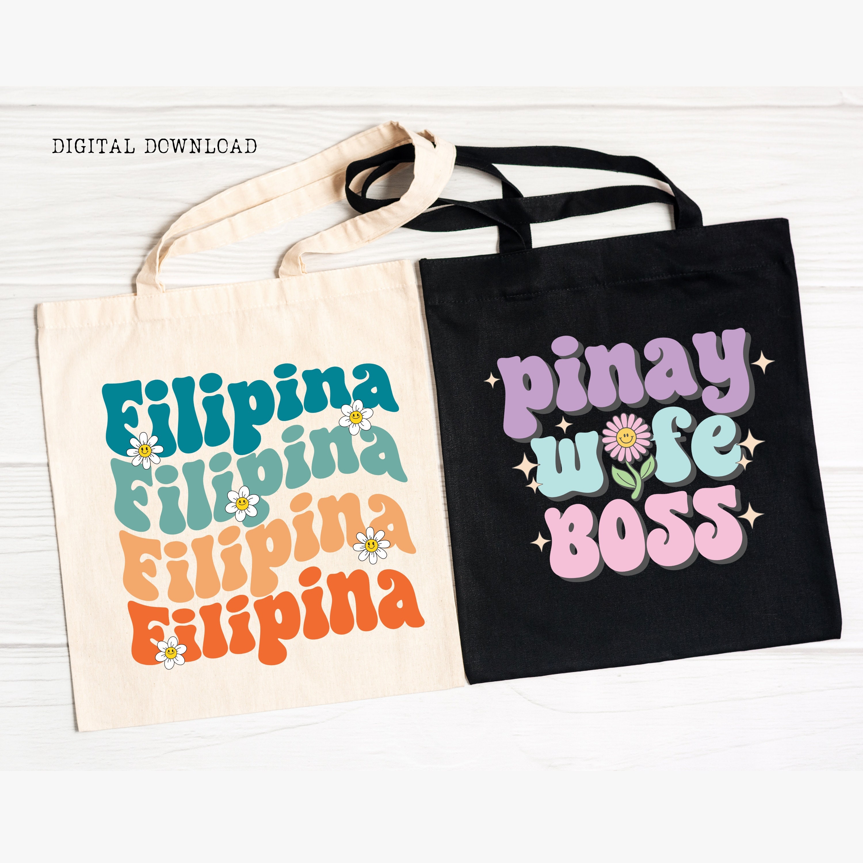 Trendy Filipina Mama SVG Clipart, Funny Pinay Mama Wavy Text, Boho ...