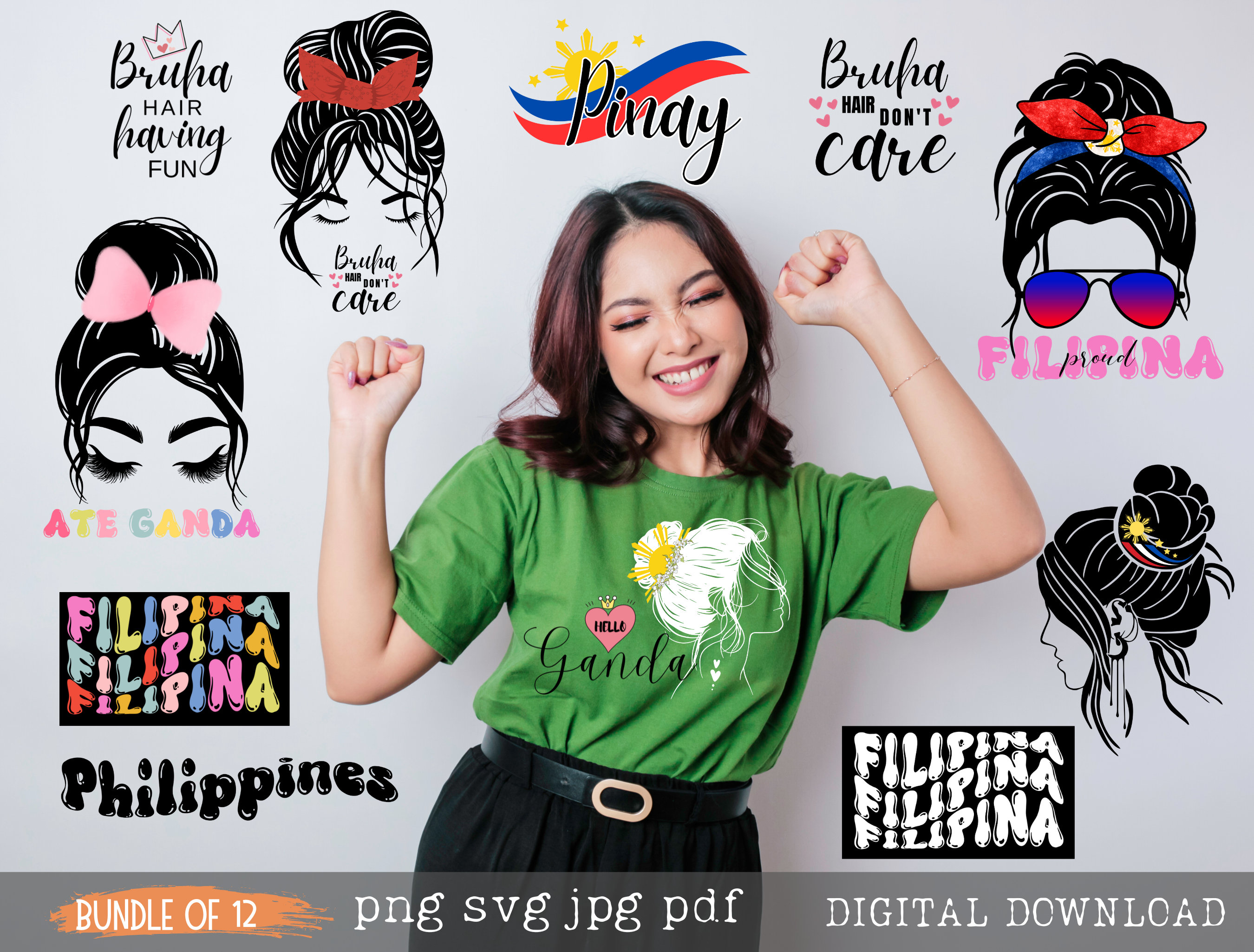 Funny Philippines Messy Bun Girl Pinoy Shirt SVG Printable Funny ...