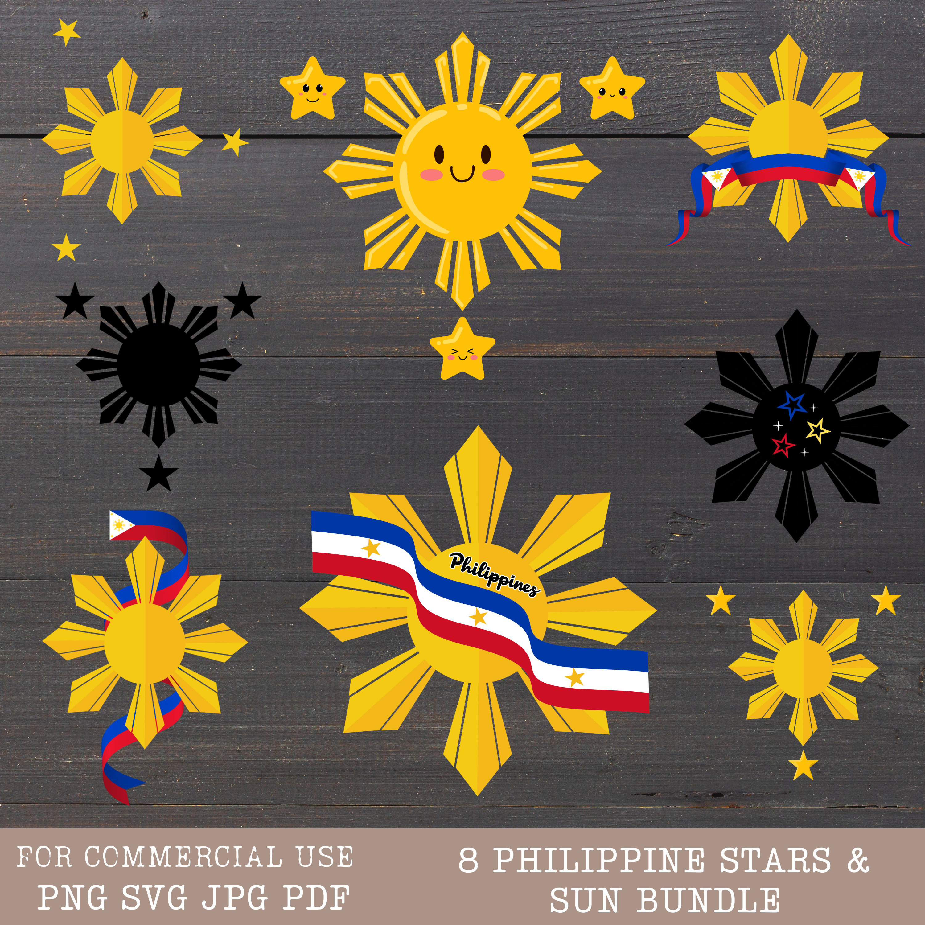 Philippine Sun and Stars SVG Printable, Filipino Flag Symbol Clip Arts ...