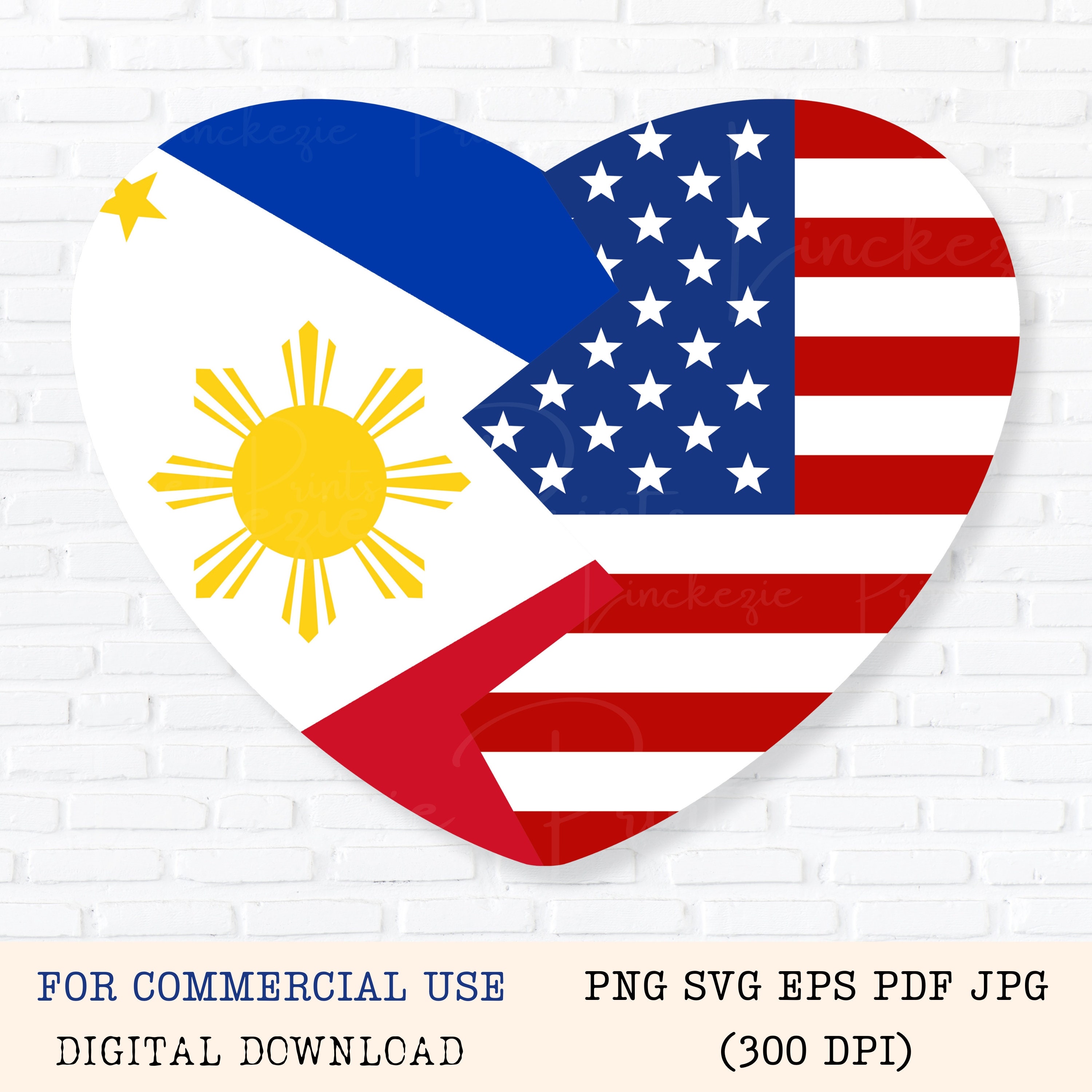 USA Philippines Flags SVG Printable, Filipino American Heart Flags Clip ...