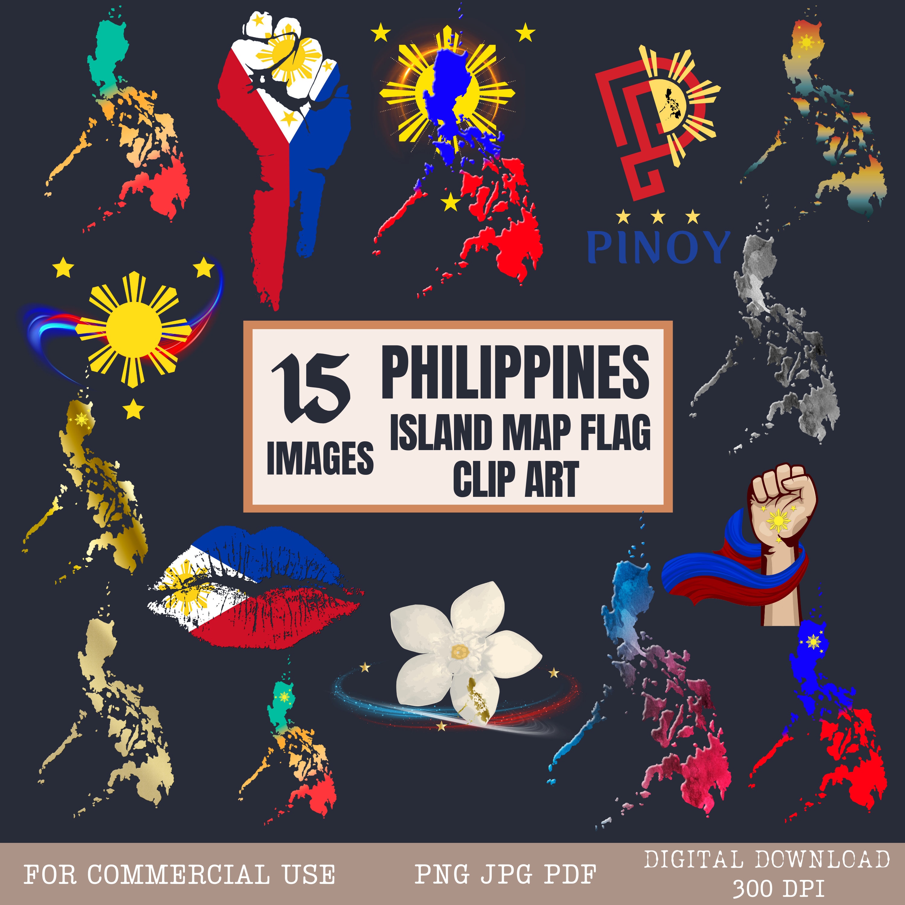 Philippines Map Flag Clipart Bundle: Filipino Island Designs (digital ...