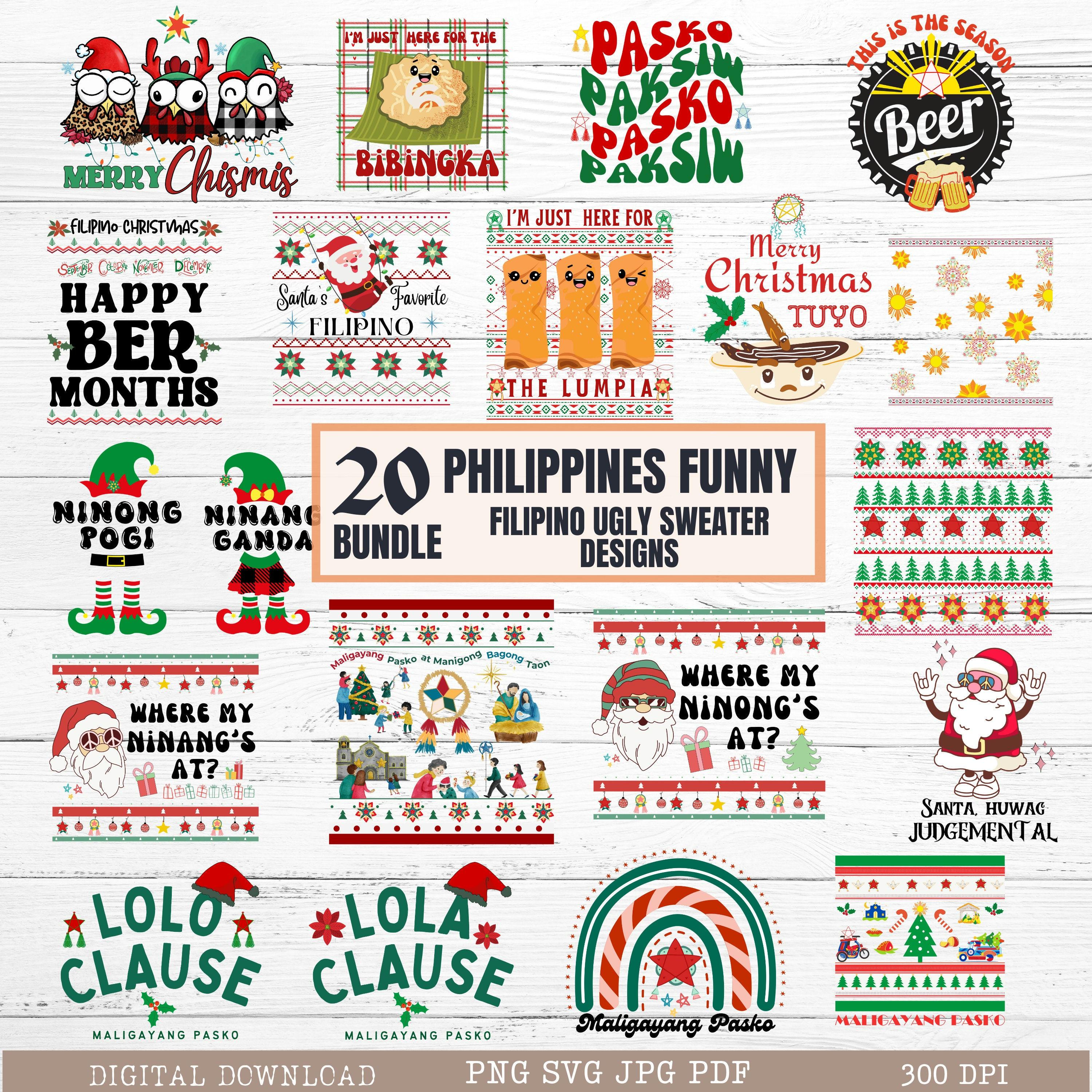 Funny Filipino Ugly Sweater Design Bundle of 20 Printable Philippines ...