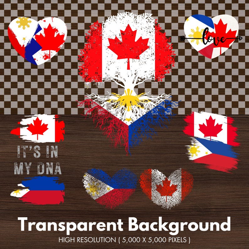 Filipino Canada Flags PNG Bundle: Philippines Maple Leaf Art (digital ...