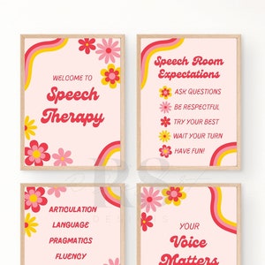 Speech Therapy Prints, Set of 4, Groovy, Retro Decor, for Speech Room ...