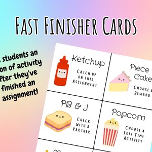 Fast Finisher Cards, Classroom Management Tool, Back to School Supplies ...