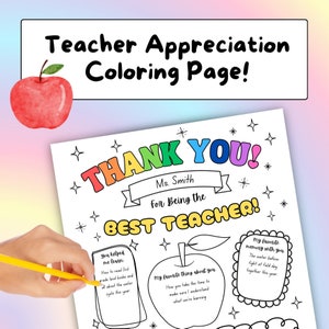 Teacher Appreciation Coloring Page, Teacher Appreciation Gift, Teacher ...