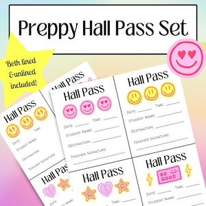Hall Passes, Preppy Themed Hall Pass Set, Office Pass, Smiley Face ...