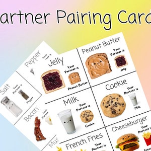 Partner Pairing Cards, Group Pairing and Matching Cards, for Classroom ...