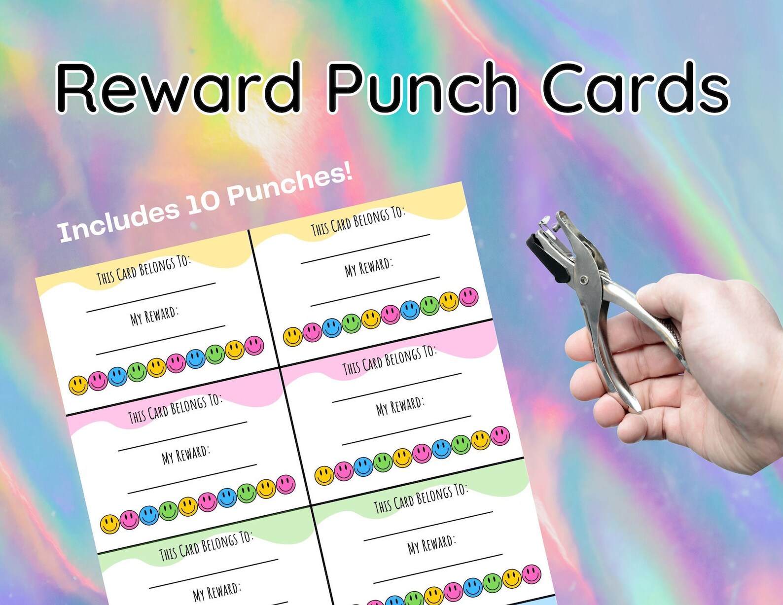 Reward Punch Cards, Smiley Face Themed, Hole Punch Cards, Set of 32 for ...