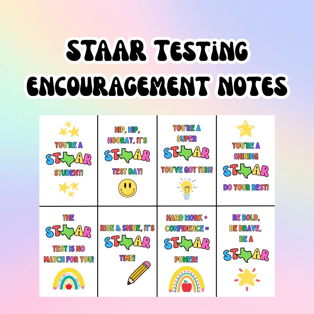 STAAR Testing Encouragement Notes, STAAR Testing Printable Snack Tags ...
