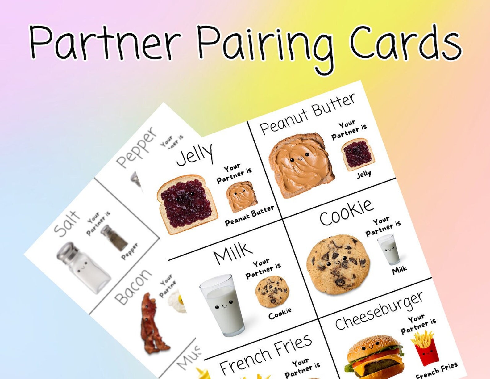 Partner Pairing Cards, Group Pairing and Matching Cards, for Classroom ...