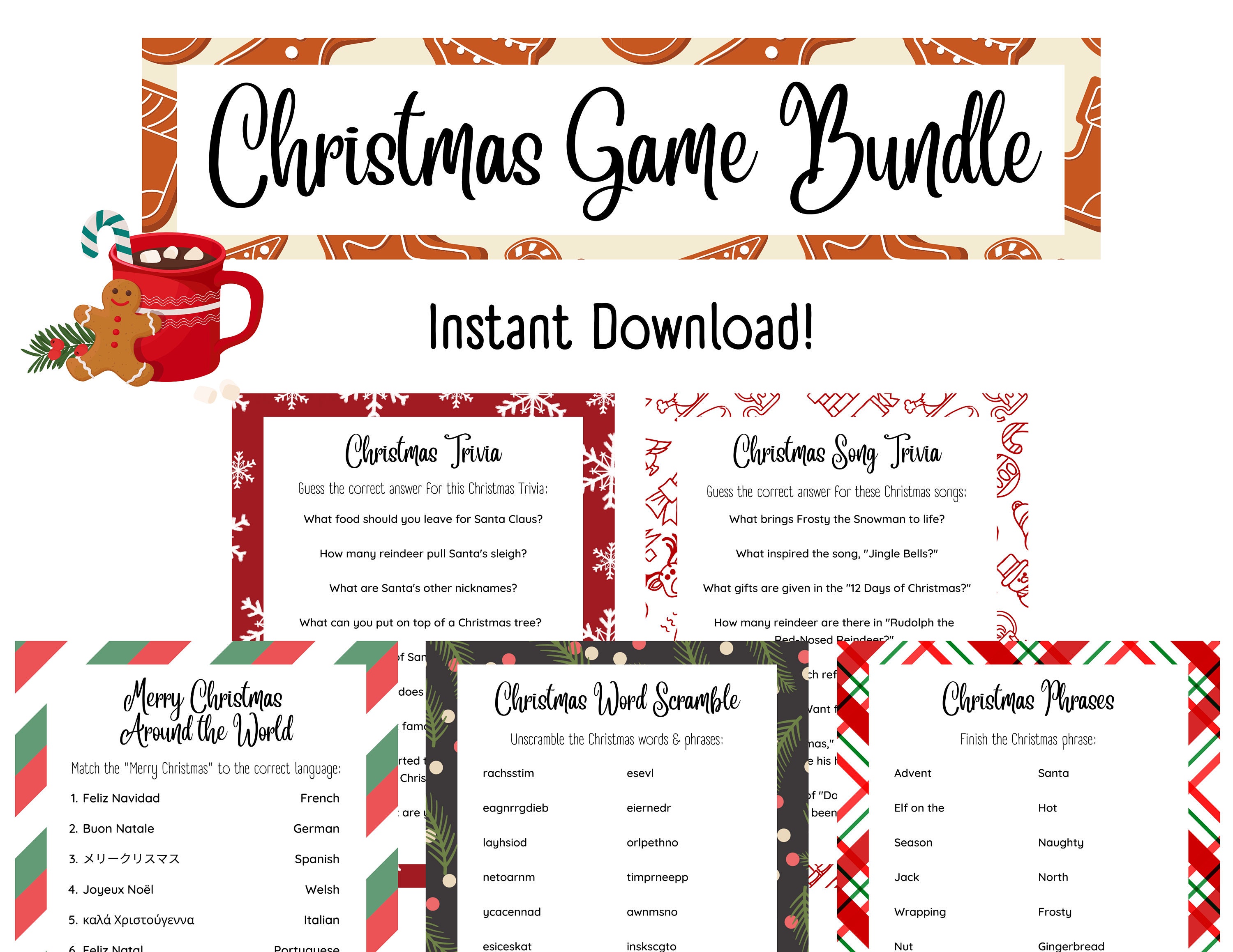 Printable Christmas Game Bundle Christmas Trivia Holiday - Etsy