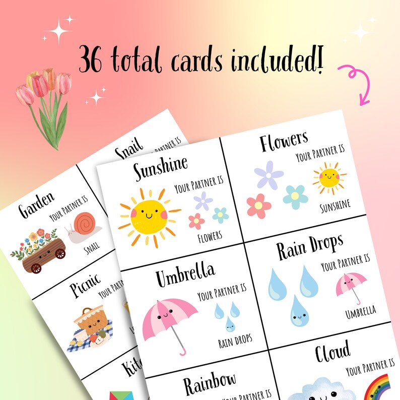 Spring Themed Partner Pairing Cards, Matching Cards, Spring Season ...