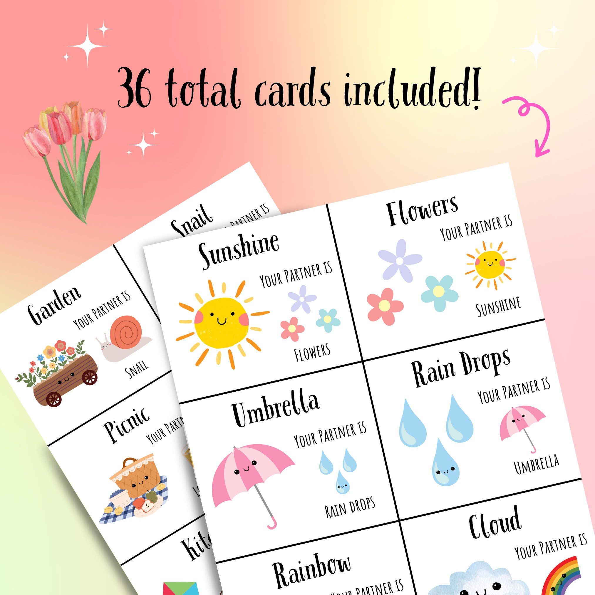 Spring Themed Partner Pairing Cards, Matching Cards, Spring Season ...