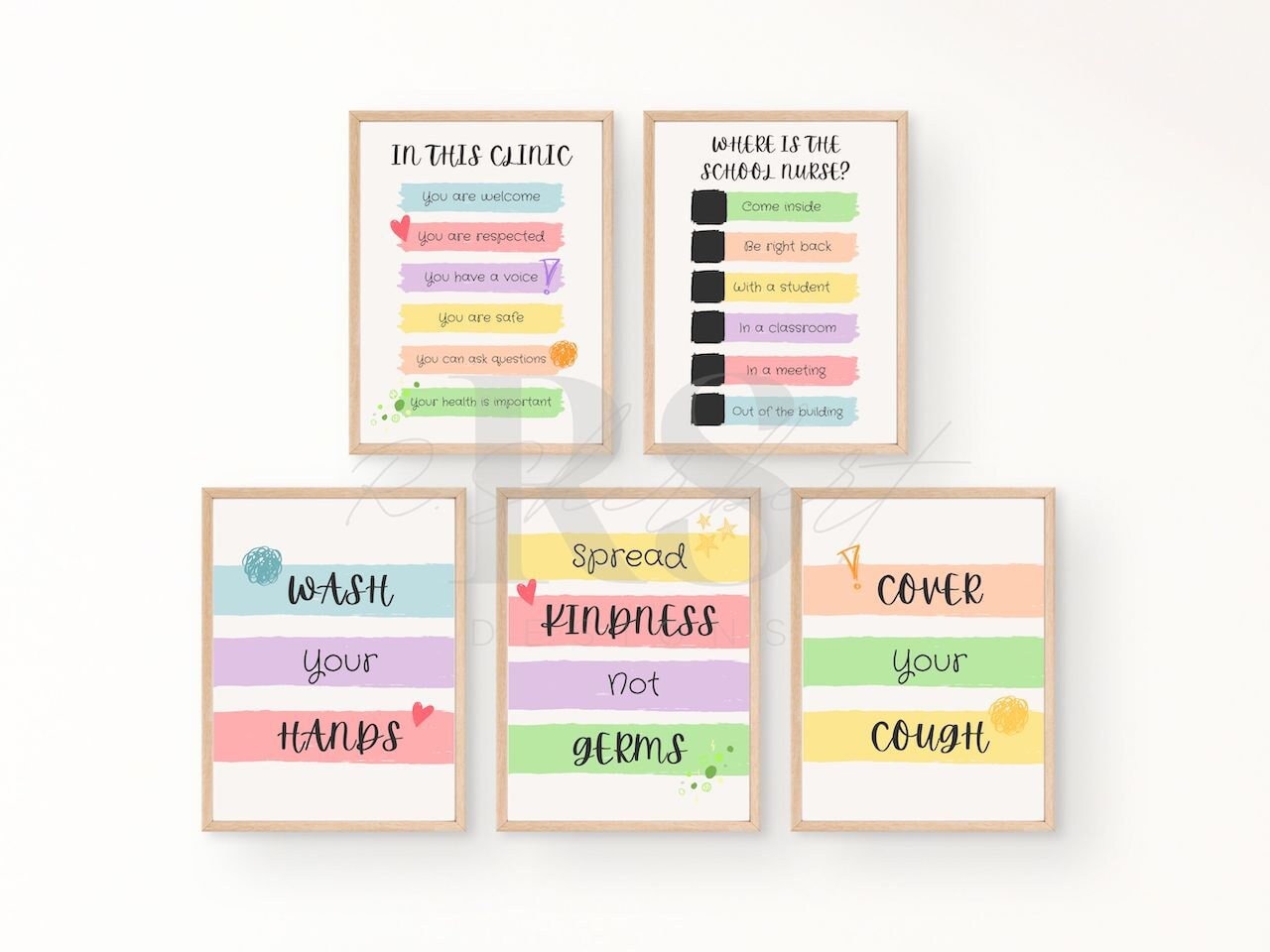 School Nurse Print Bundle, Set of 5, Rainbow Design, Clinic Decor ...