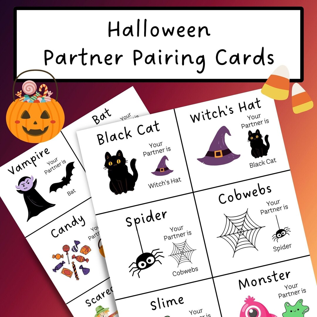 Halloween Themed Partner Pairing Cards, Group Pairing and Matching ...