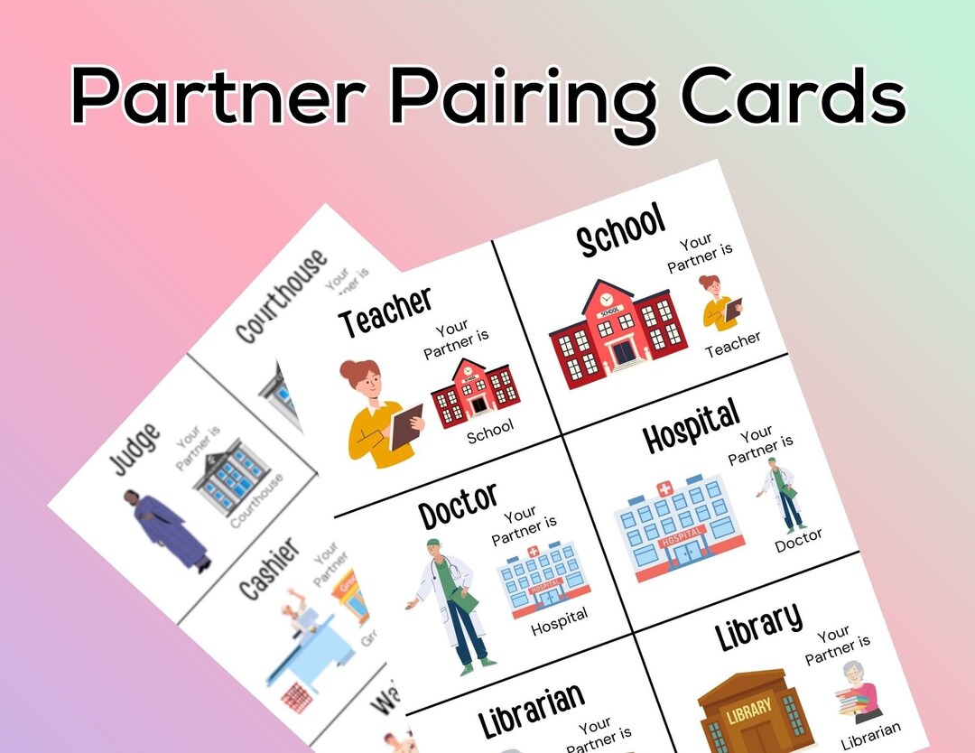 Career Themed Partner Pairing Cards Group Pairing and - Etsy